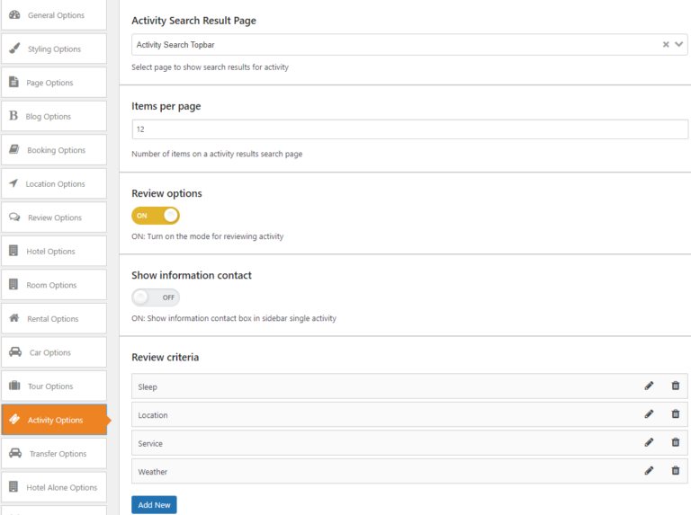 Activity Options | TRAVELER THEME