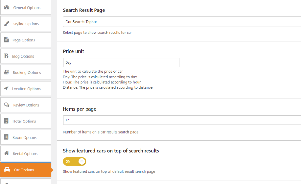 Car Options | TRAVELER THEME