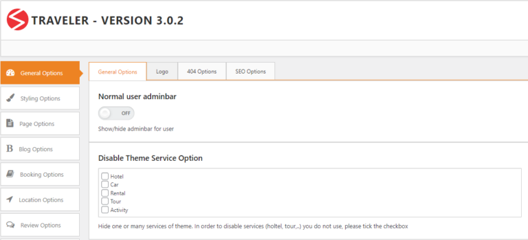 General Options | TRAVELER THEME
