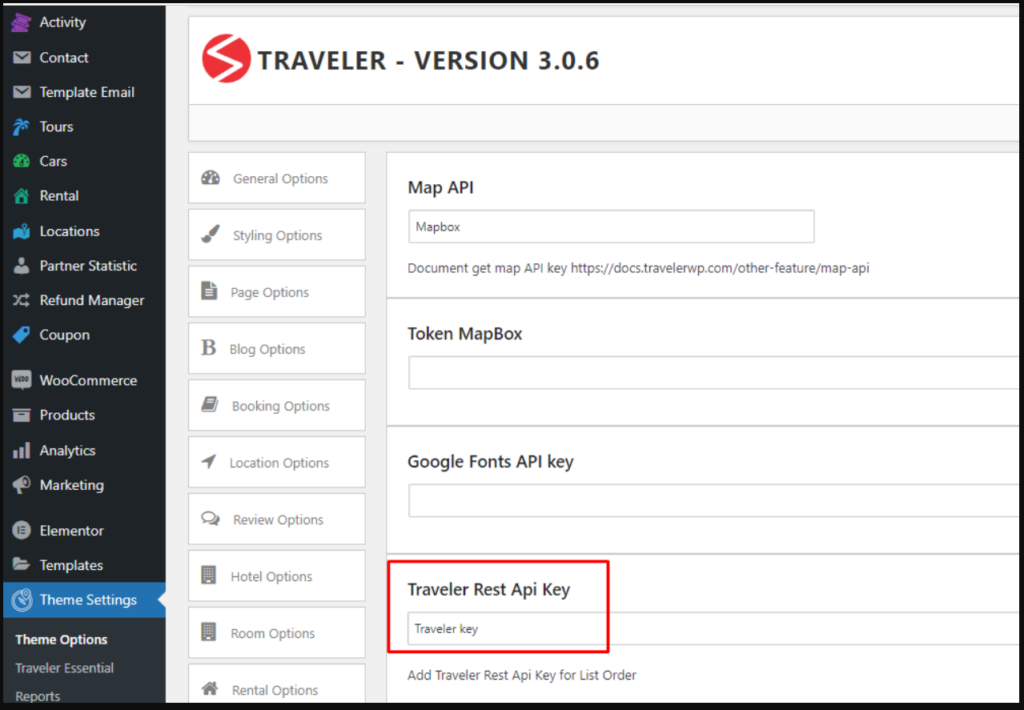 API System | TRAVELER THEME
